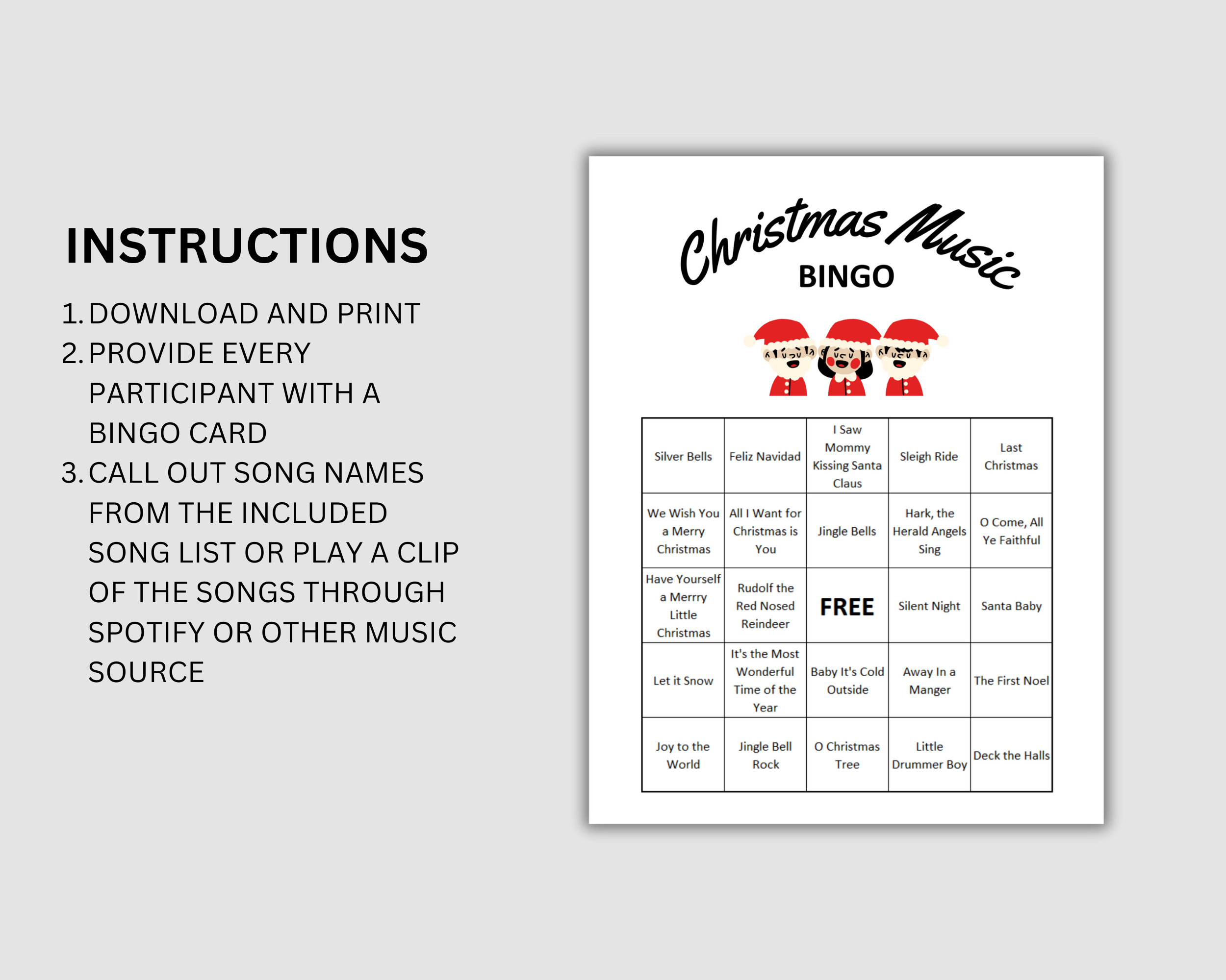 Christmas Music Bingo Printable, Work Holiday Bingo, Christmas Song ...