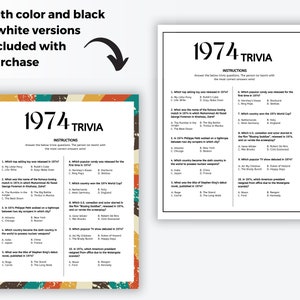 1974 Trivia Game, Born in 1974, 50th Birthday Game, 50th Anniversary ...