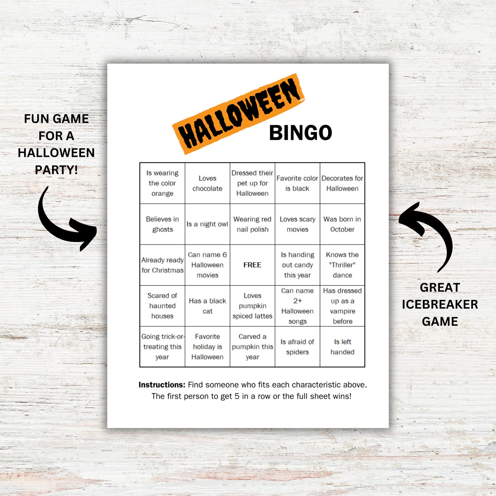 Halloween Break the Ice Bingo, Icebreaker Bingo Game for Halloween ...