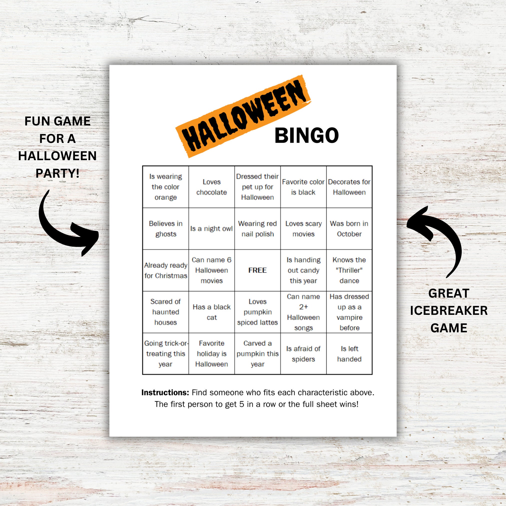 Halloween Break the Ice Bingo, Icebreaker Bingo Game for Halloween ...