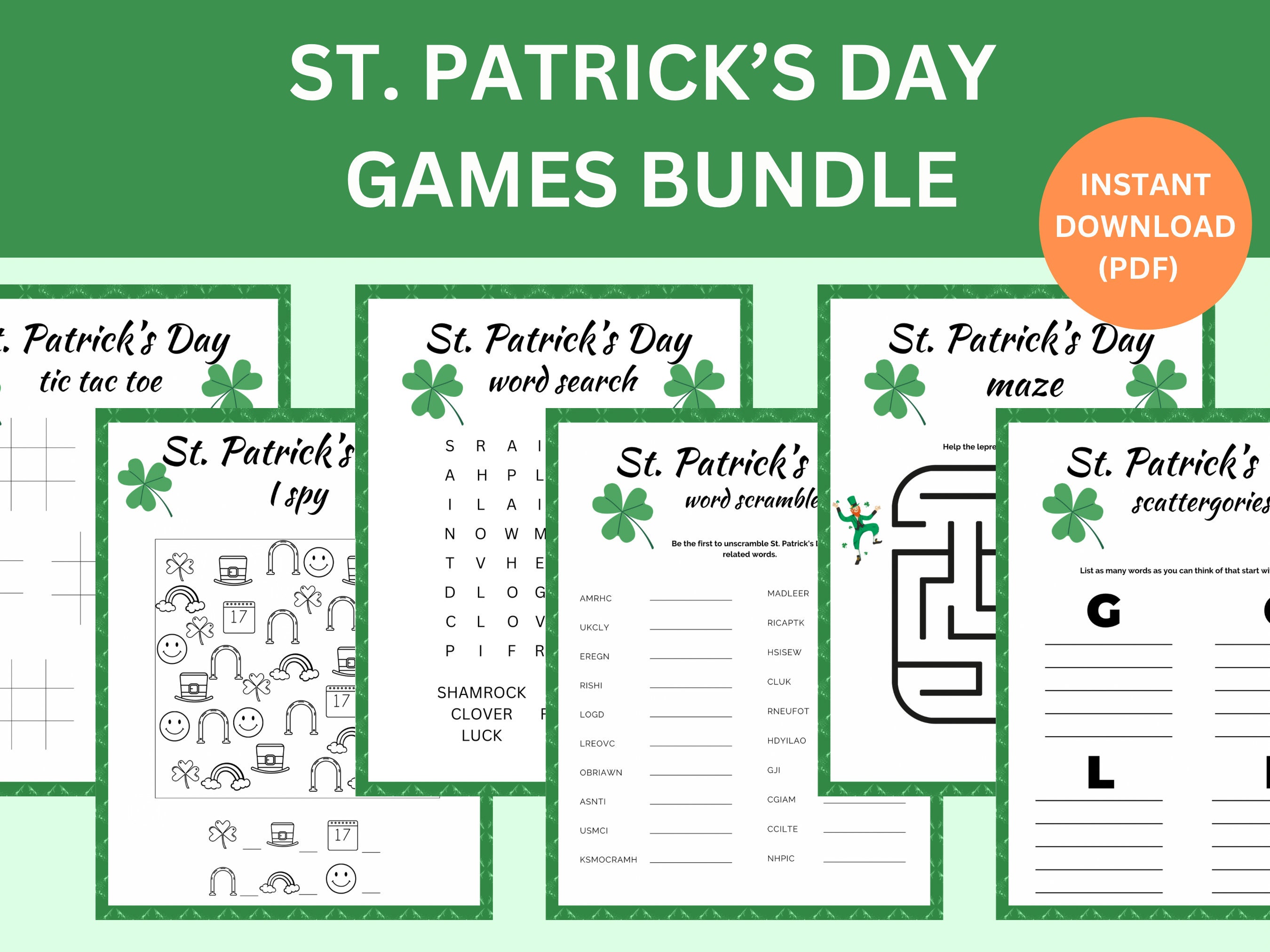 St Patrick’s Day Printable Games Bundle | Instant Download Classroom ...