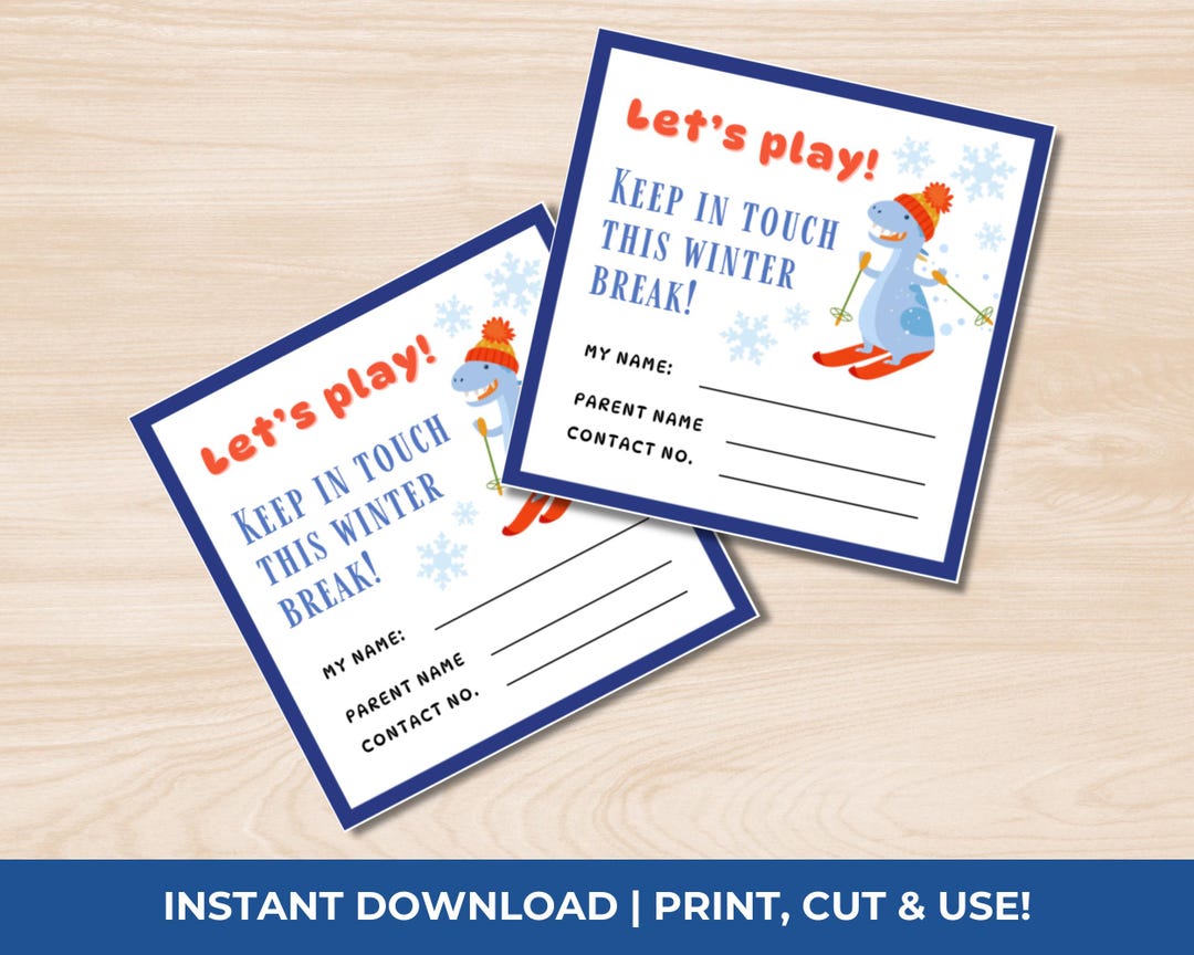 Dinosaur Winter Break Playdate Cards: Kids Contact Info (PDF) - Etsy