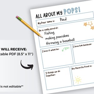 All About My Pops Questionnaire Coloring Sheet, Printable Pops Gift ...