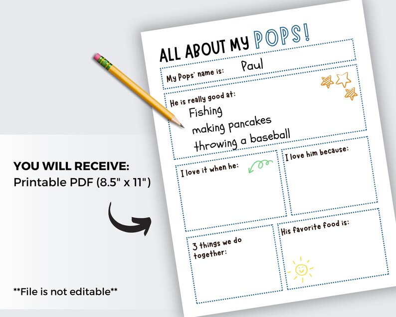 All About My Pops Questionnaire Coloring Sheet, Printable Pops Gift ...