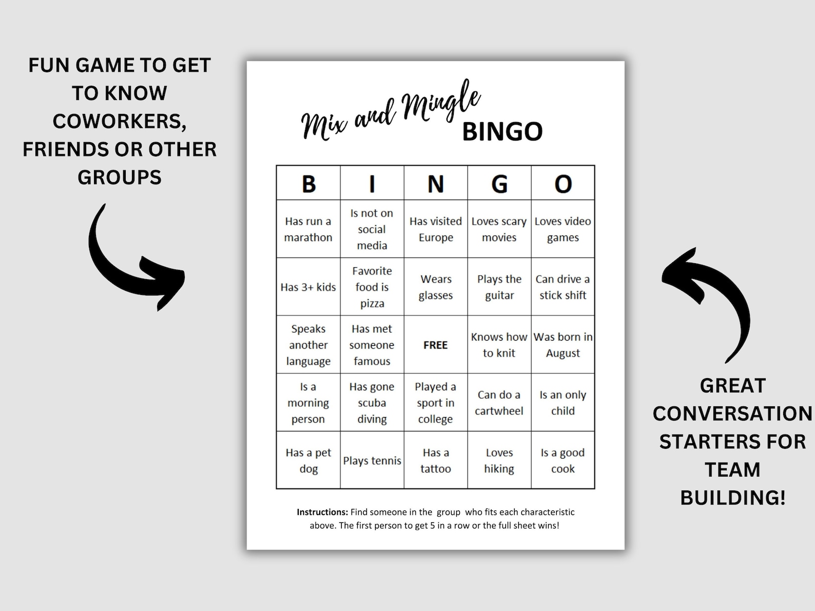 Mix and Mingle Bingo, Icebreaker Game for Groups, Get to Know You Bingo ...