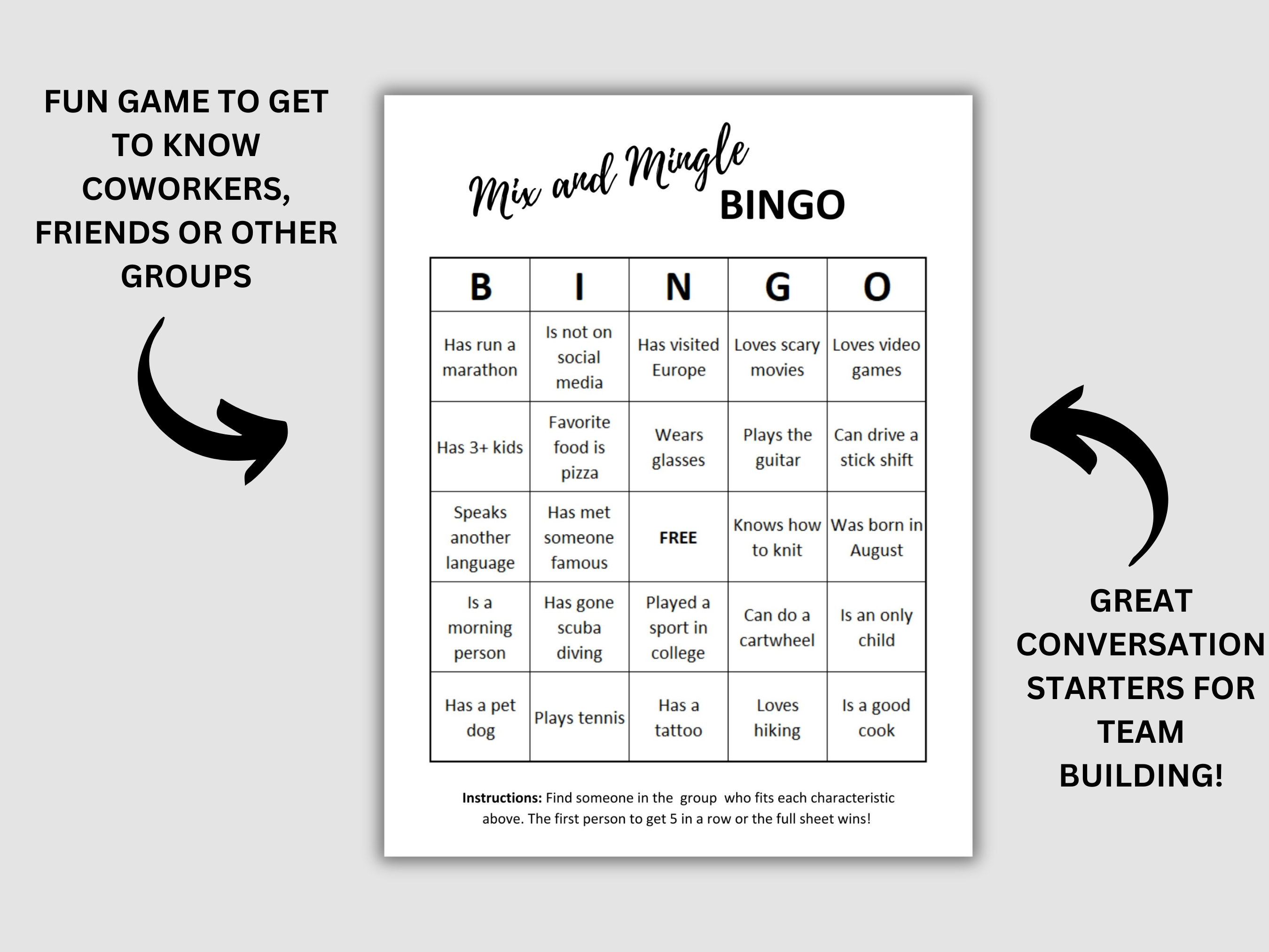 Mix and Mingle Bingo, Icebreaker Game for Groups, Get to Know You Bingo, Printable Coworker Game ...
