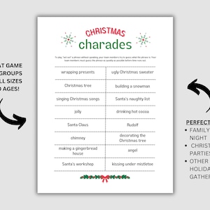 Christmas Charades Game, Printable Holiday Charades, Family Christmas ...