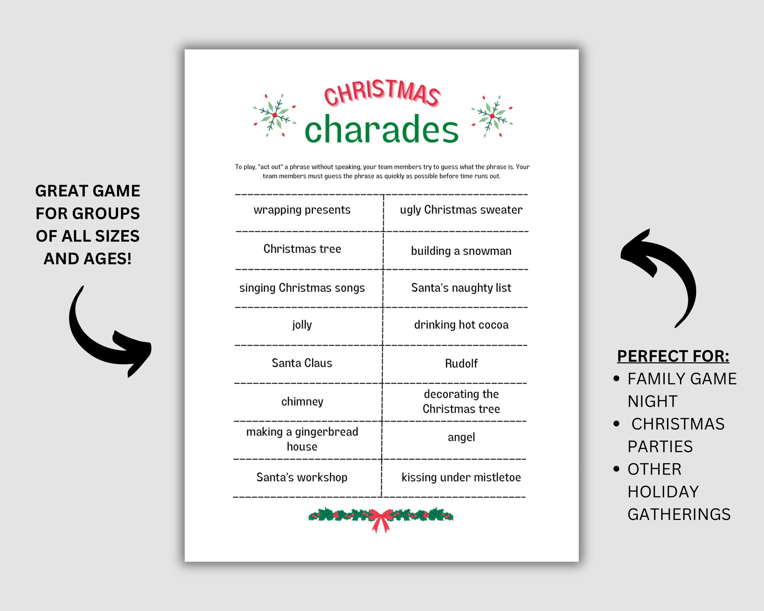 Christmas Charades Game, Printable Holiday Charades, Family Christmas ...