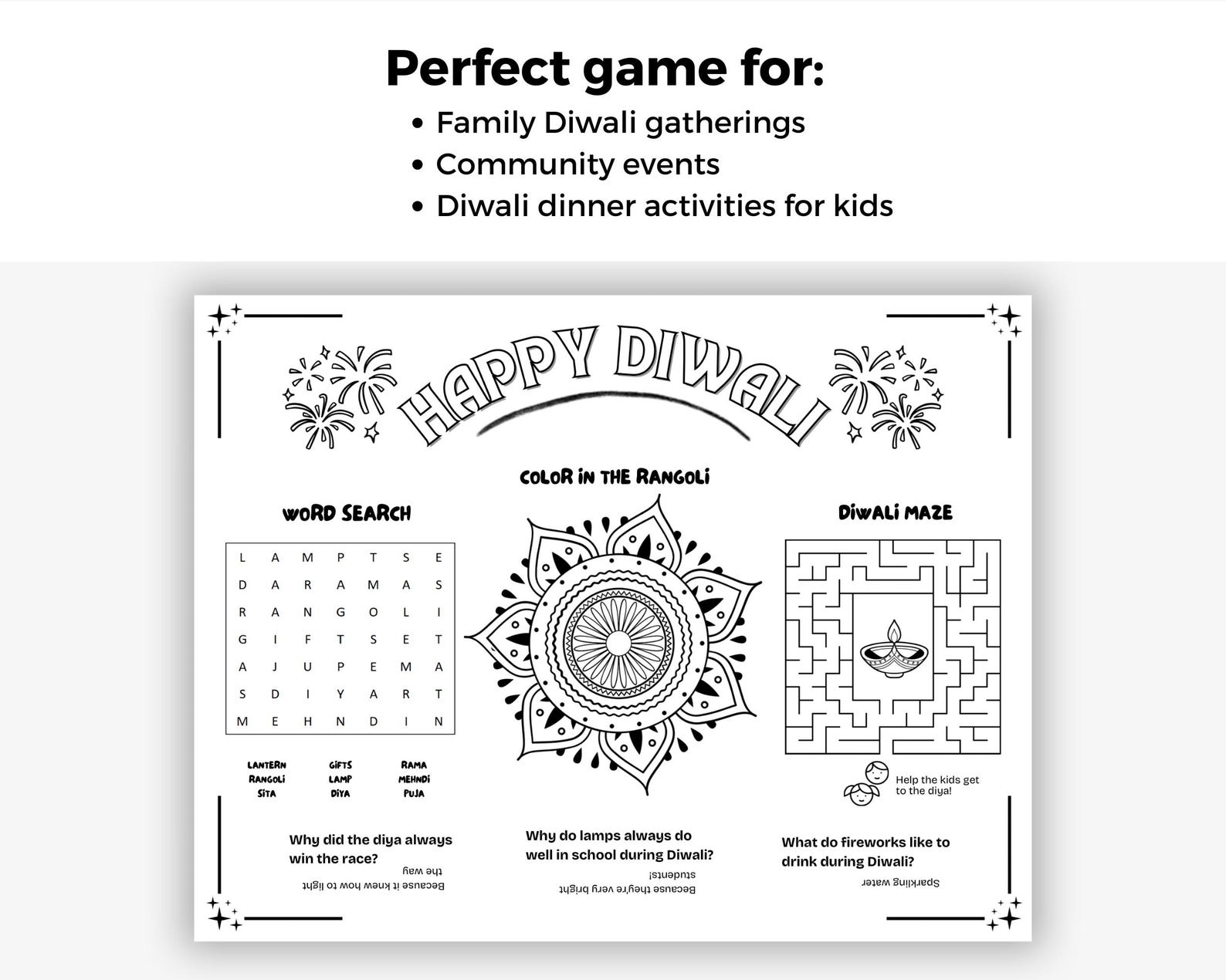 Diwali Coloring Activity Sheet, Printable Diwali Activity for Kids ...