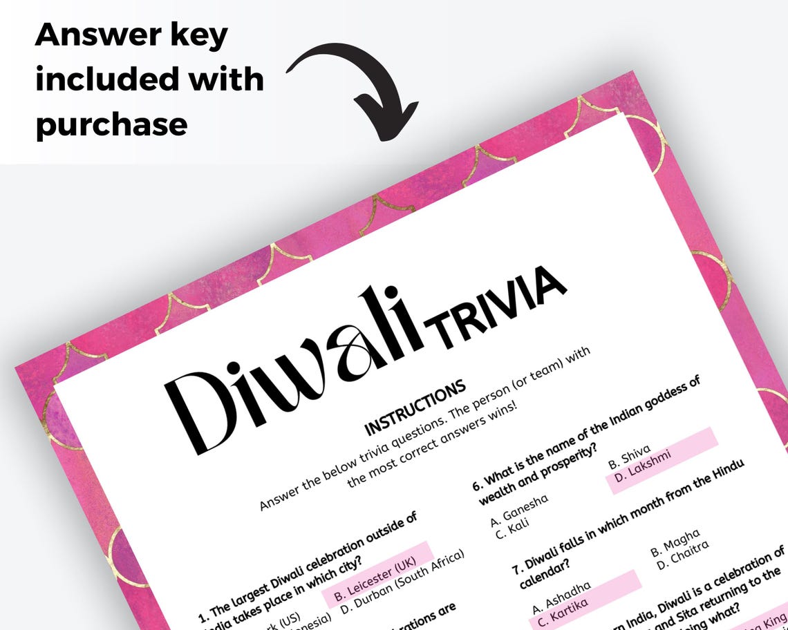 Diwali Trivia Game, Printable Diwali Group Game, Diwali Trivia Quiz ...