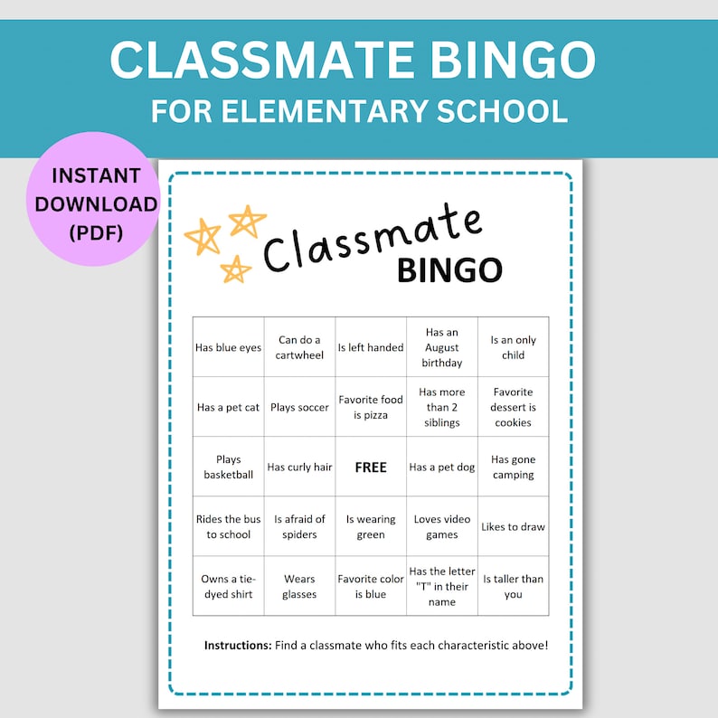 Classmate Bingo for Elementary School, Get to Know You for Classroom ...