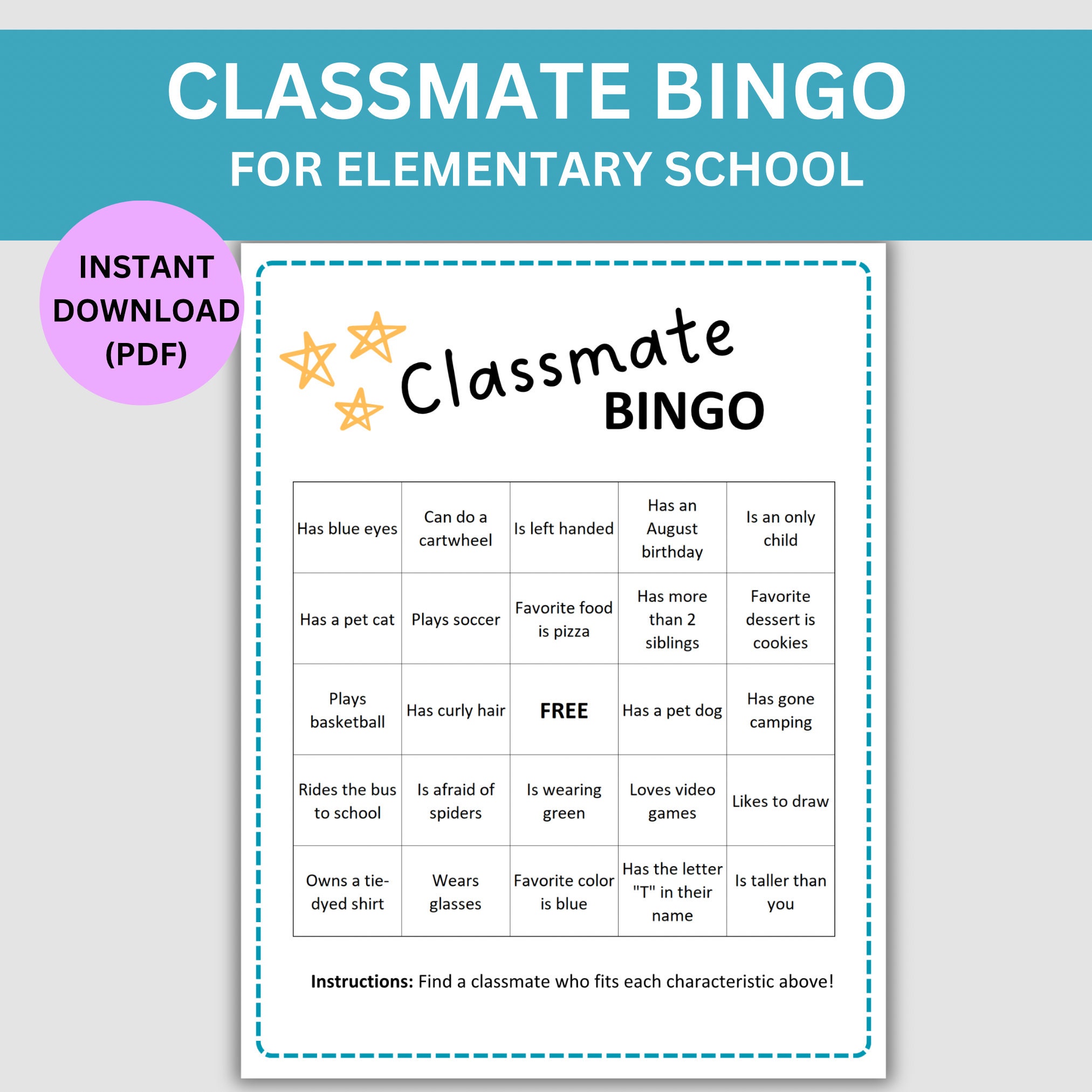 Classmate Bingo for Elementary School, Get to Know You for Classroom ...