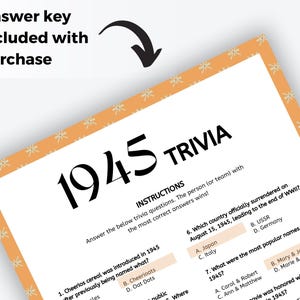 1945 Trivia Game, 80th Birthday Trivia, 1945 Birthday, Born in 1945 ...