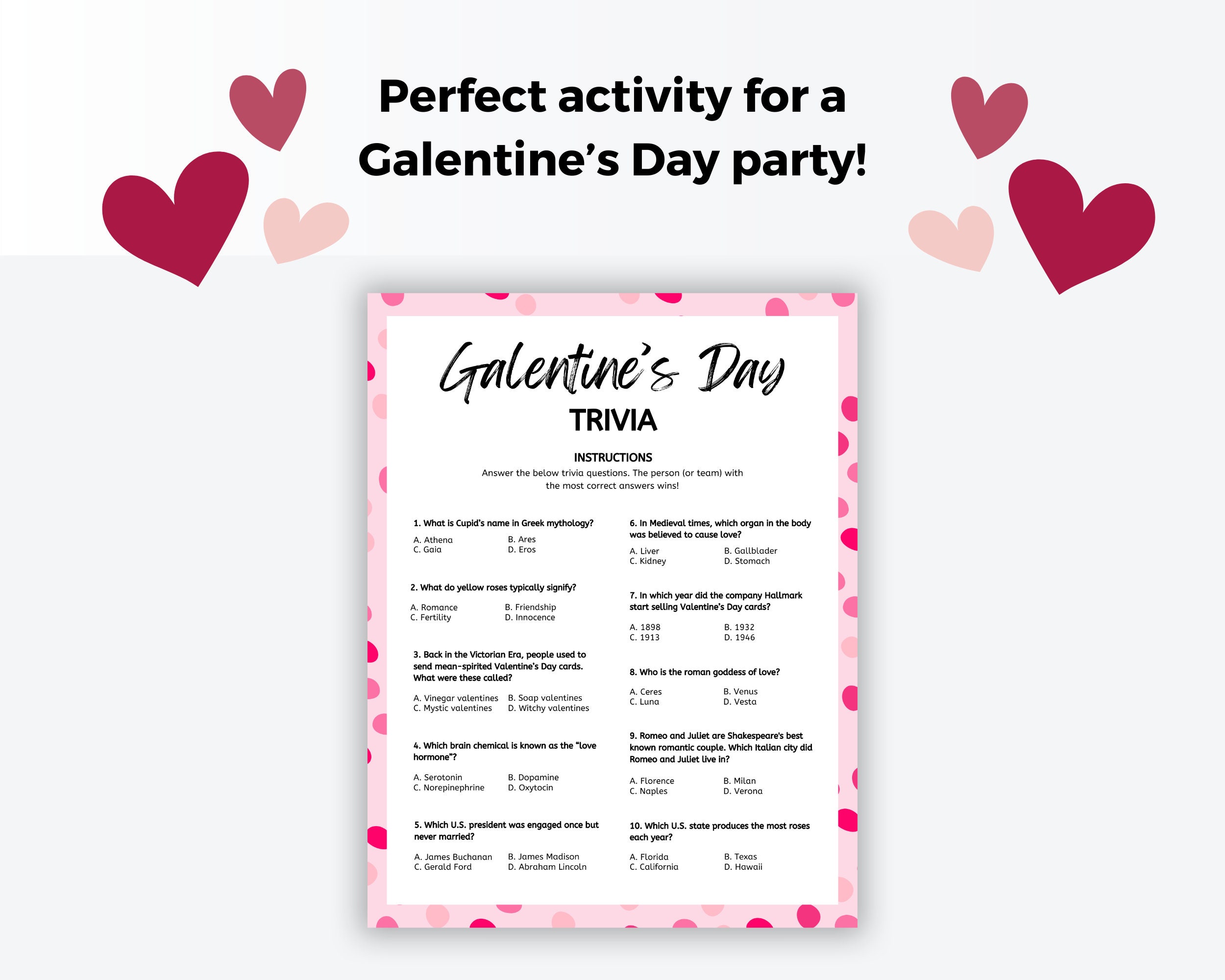 Galentine's Day Trivia Game, Printable Galentines Activity, Valentines ...