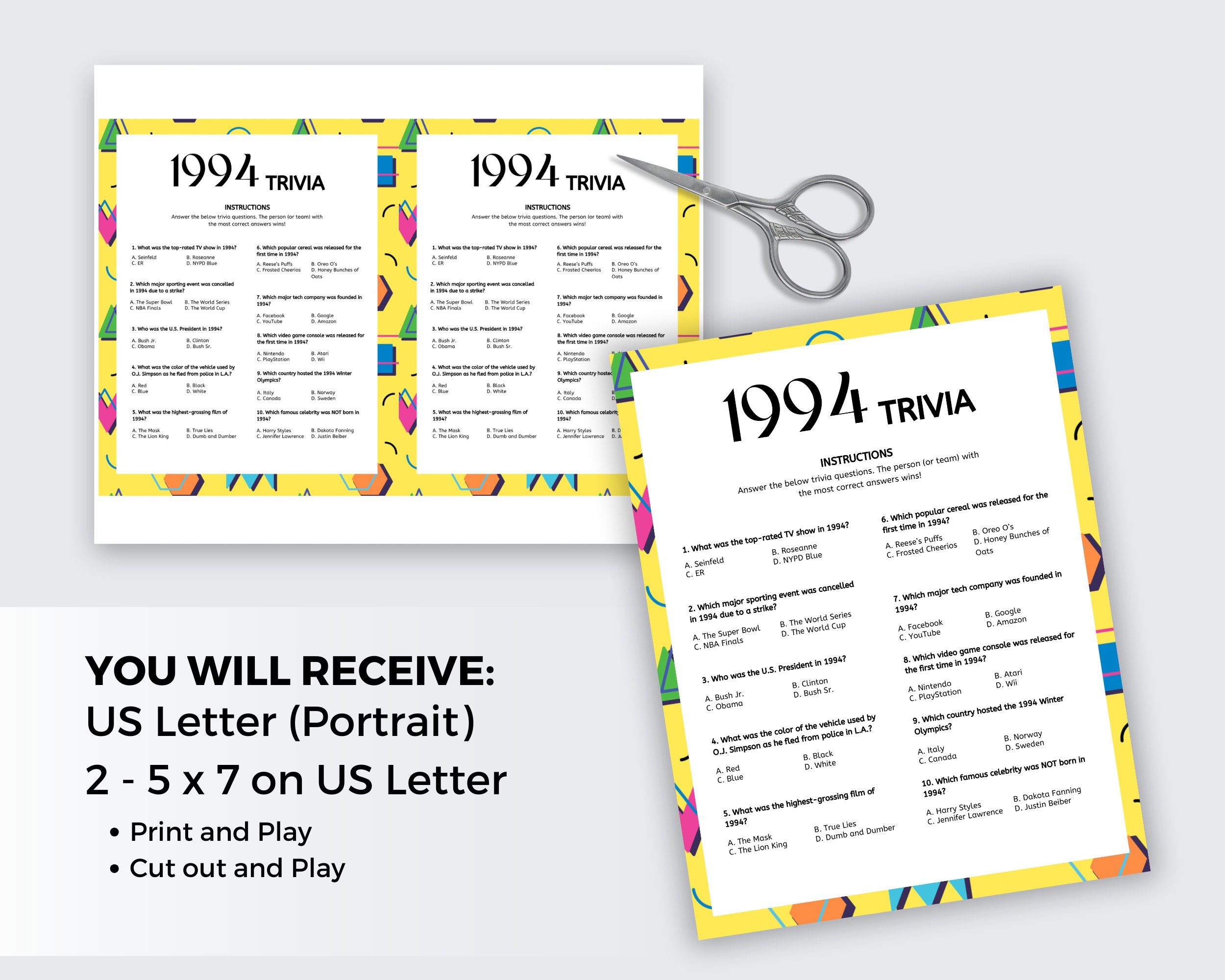 1994 Trivia Game, Born in 1994, 30th Birthday Game, 30th Anniversary ...