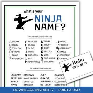What’s Your Ninja Name Game, Printable Ninja Name Generator Activity ...