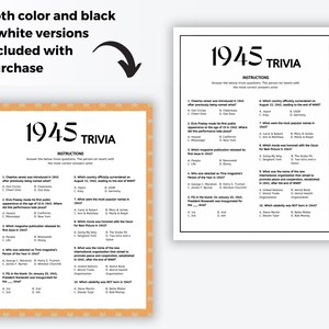 1945 Trivia Game, 80th Birthday Trivia, 1945 Birthday, Born in 1945 ...