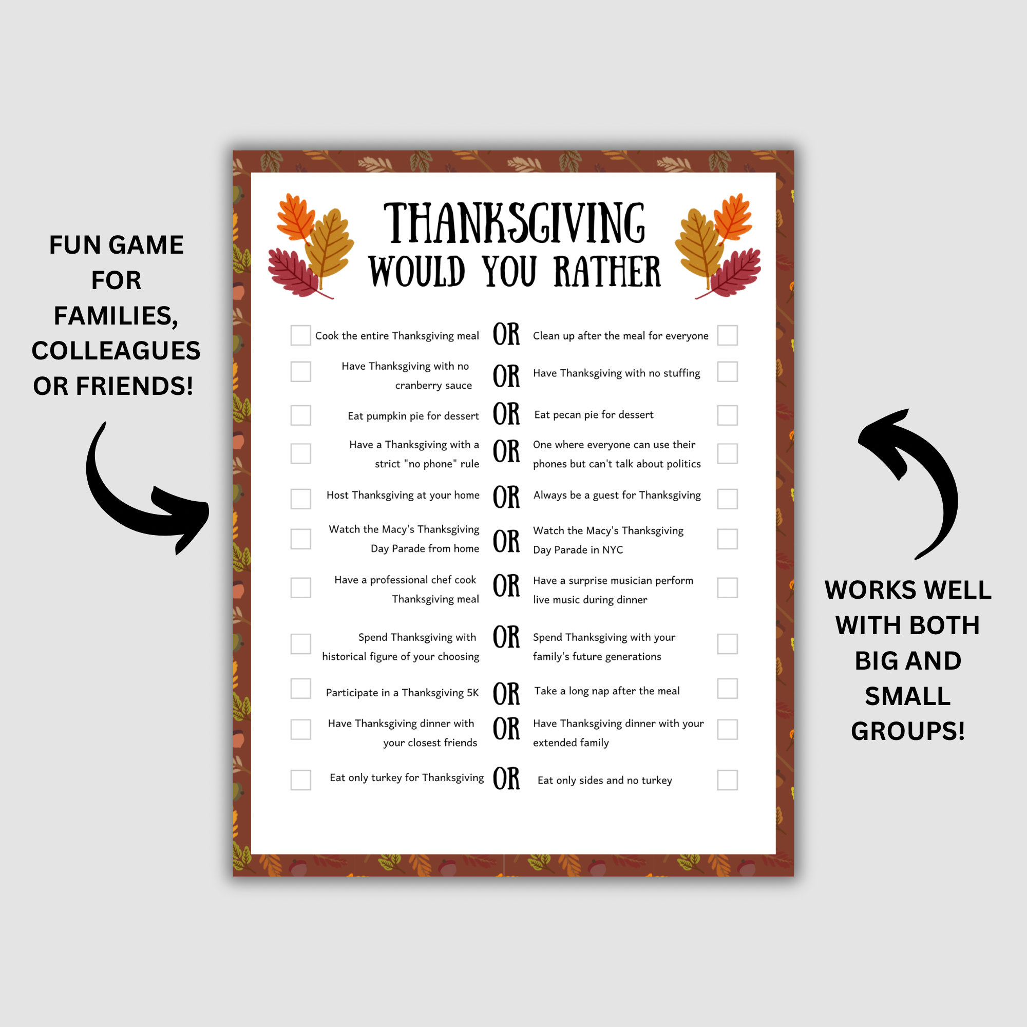 Thanksgiving Would You Rather Game, Thanksgiving Games, Thanksgiving ...