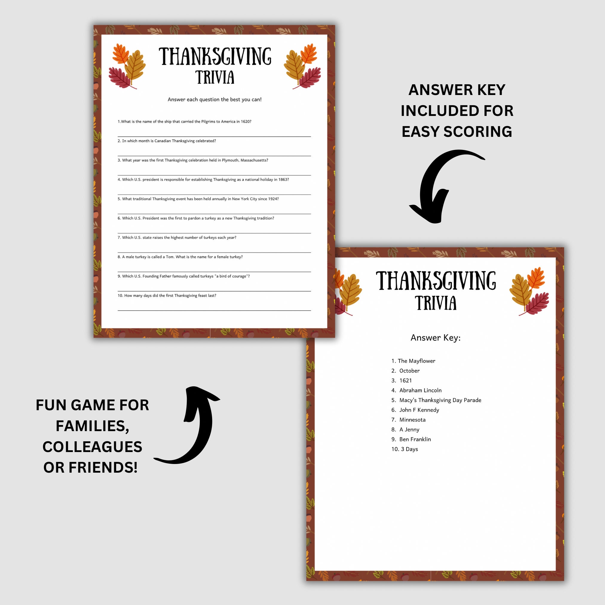 Thanksgiving Trivia Game, Thanksgiving Games, Thanksgiving Activities ...