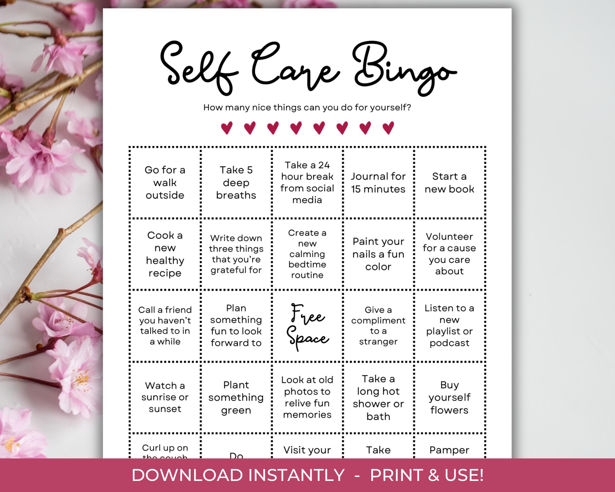 Self-care Bingo: Mental Health Activities Checklist, Printable Self ...