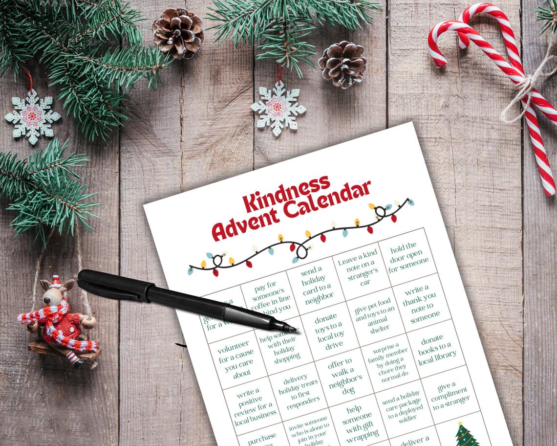 Kindness Advent Calendar, Christmas Acts of Kindness, Printable Holiday ...
