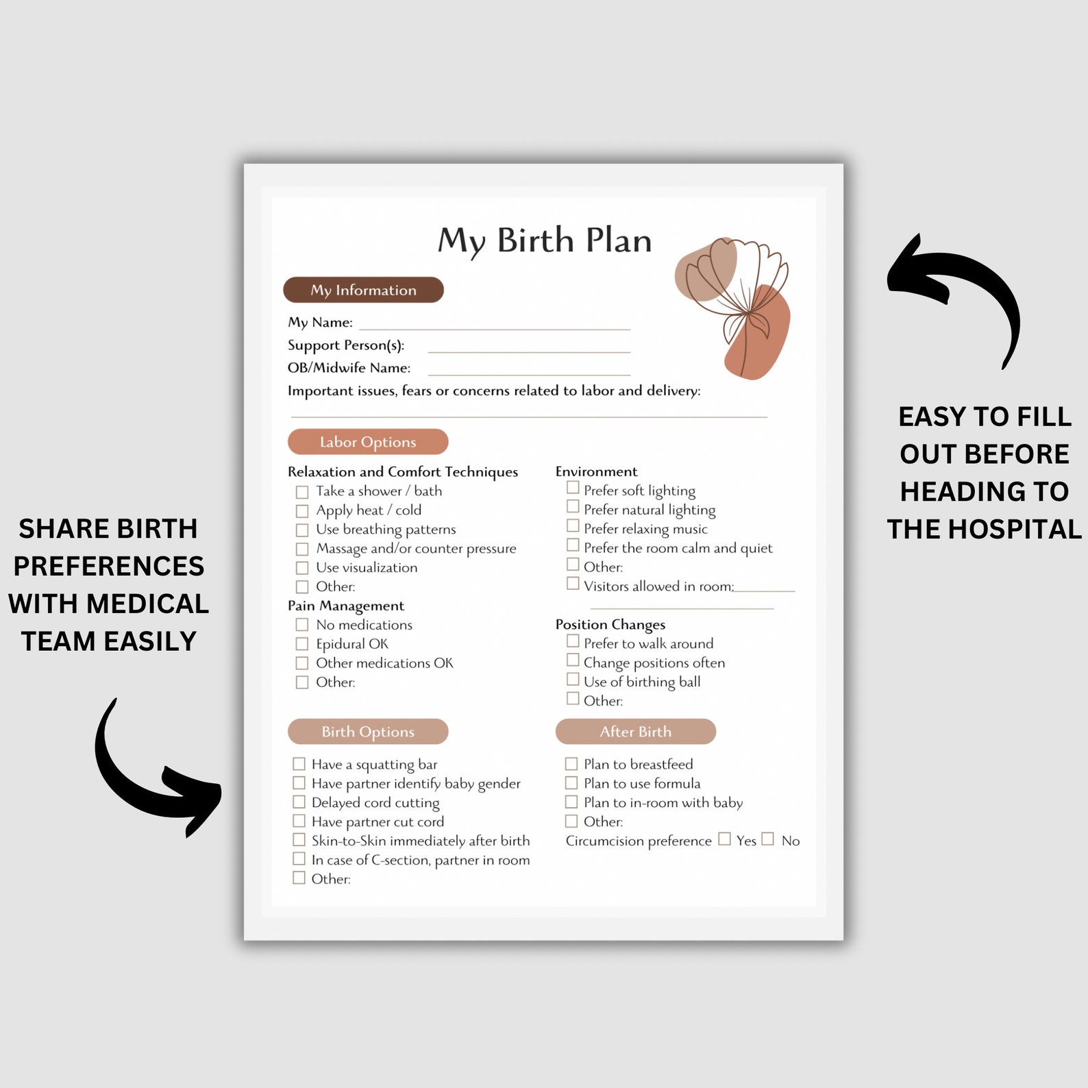 Printable Birth Plan Checklist for Labor and Delivery, Birth Plan for ...