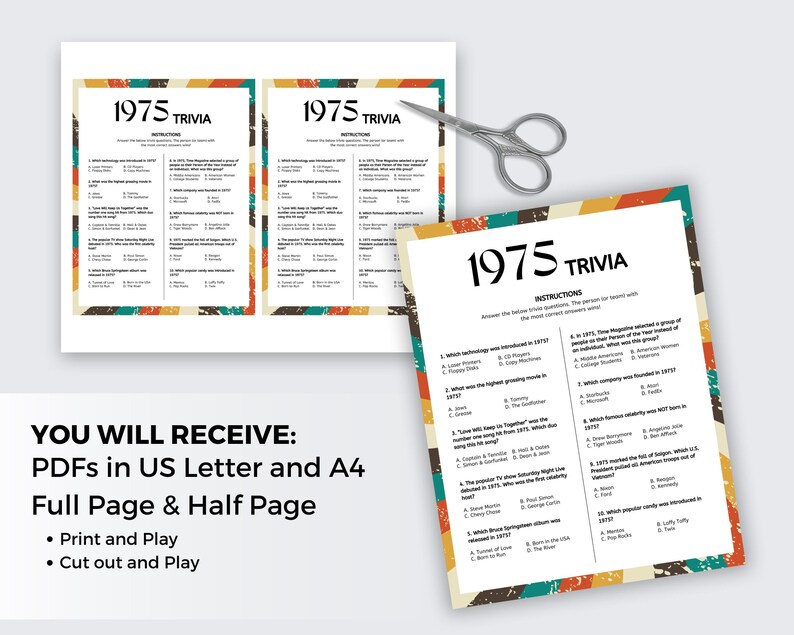 1975 Trivia Game, Born in 1975, 50th Birthday Game, 50th Anniversary ...