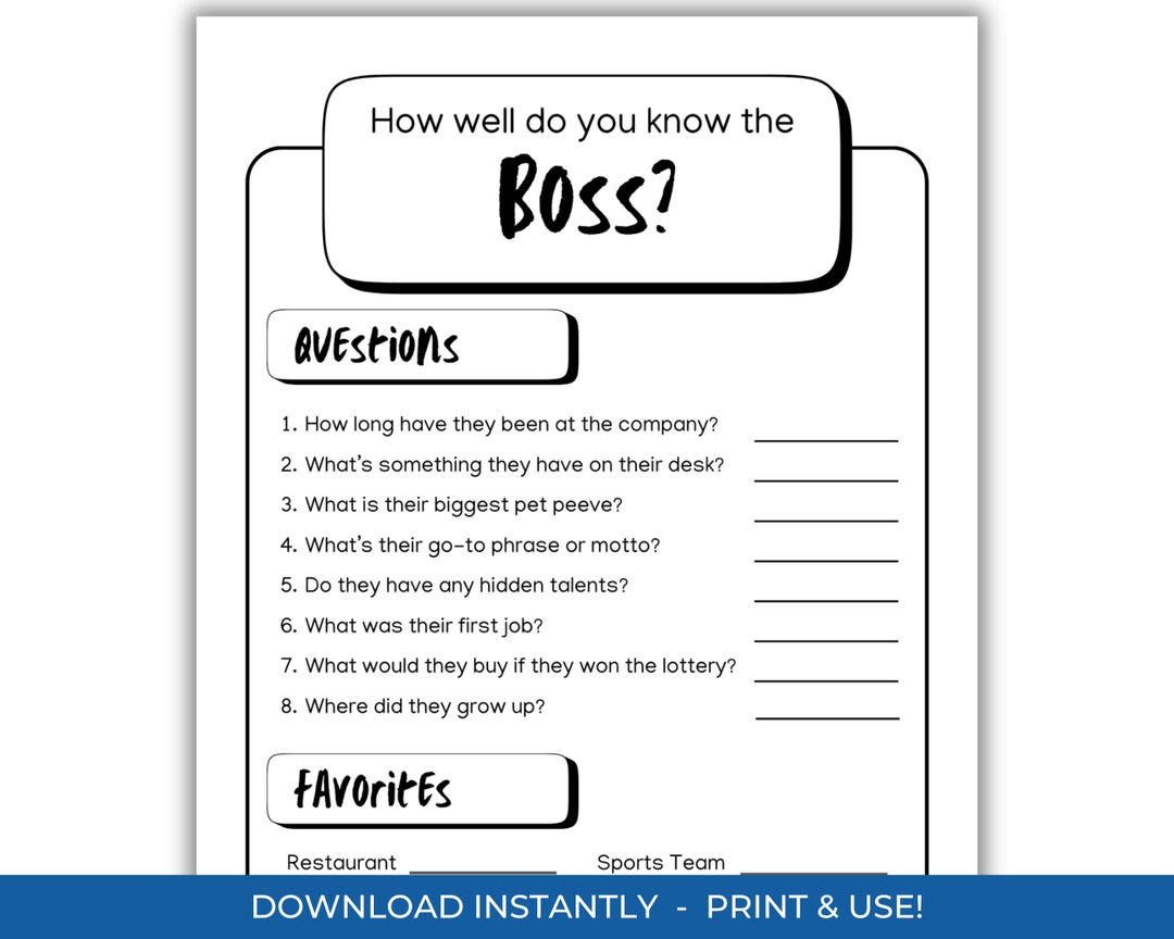 Know the Boss Team Building Game: Printable Office Icebreaker (PDF) - Etsy