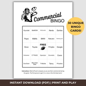 Commercial Bingo Printable, Football Game Bingo, the Big Game 2024 ...