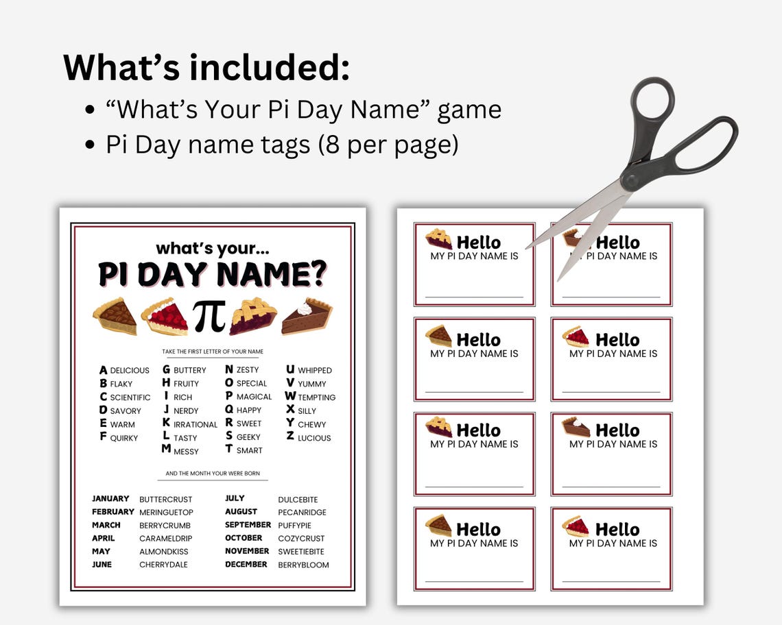 What's Your Pi Day Name Game, Pie Party Name Tags, Pi Day Activity for Kids and Adults, Fun ...