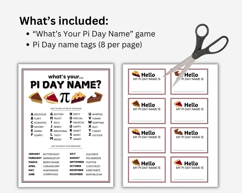 What's Your Pi Day Name Game, Pie Party Name Tags, Pi Day Activity for Kids and Adults, Fun ...