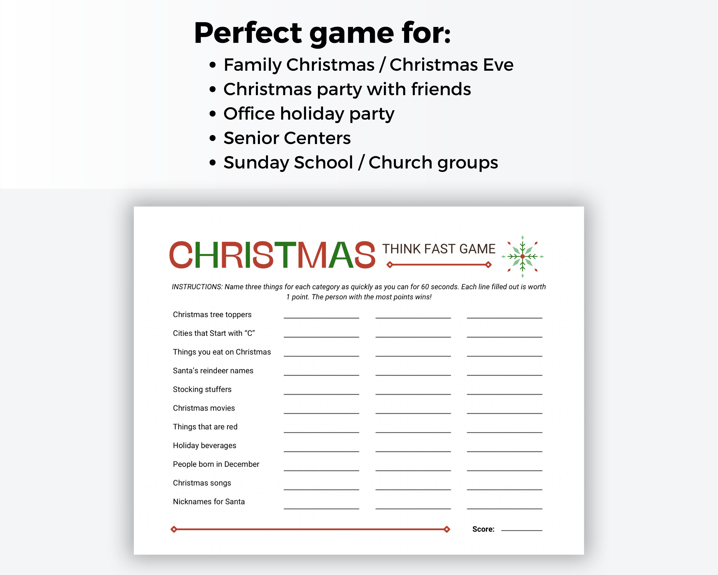 Christmas Think Fast Game, Christmas Party Games, Think Fast Game ...