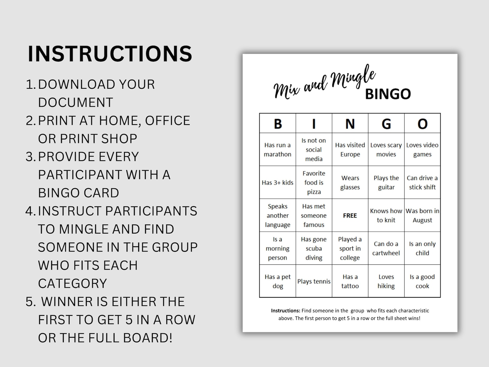 Mix and Mingle Bingo, Icebreaker Game for Groups, Get to Know You Bingo ...