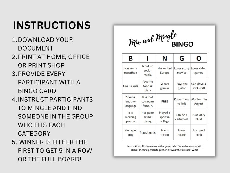 Mix and Mingle Bingo, Icebreaker Game for Groups, Get to Know You Bingo ...