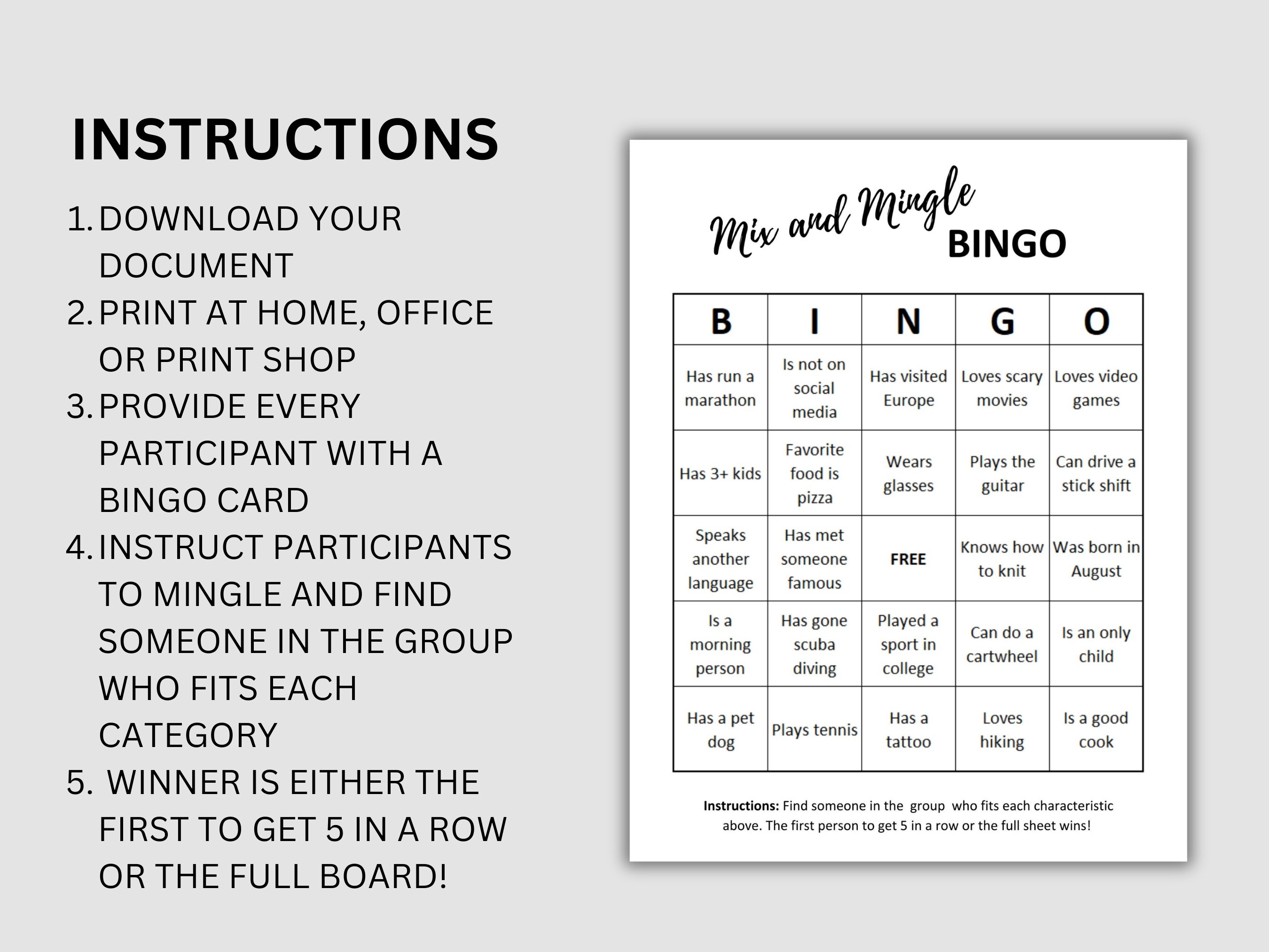 Mix and Mingle Bingo, Icebreaker Game for Groups, Get to Know You Bingo, Printable Coworker Game ...