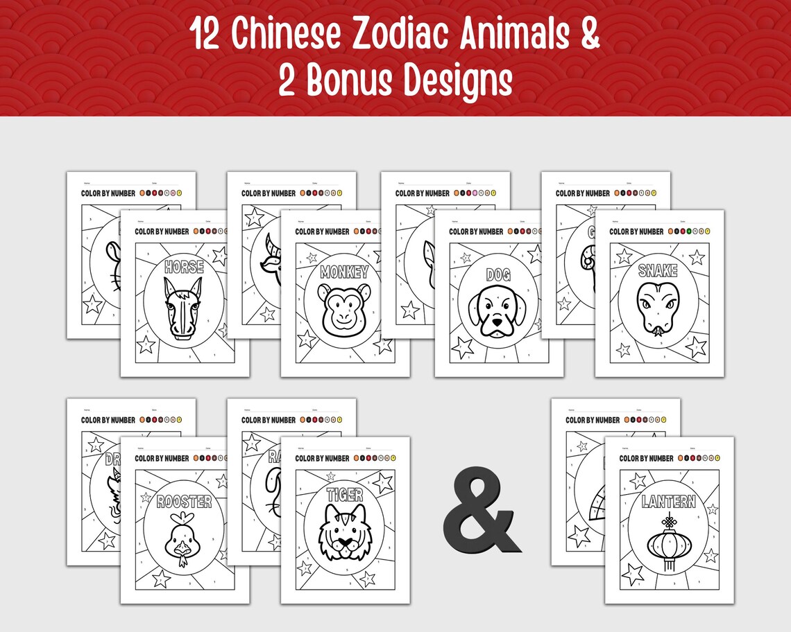 Lunar New Year Color by Number for Kids, Easy Chinese New Year Coloring ...