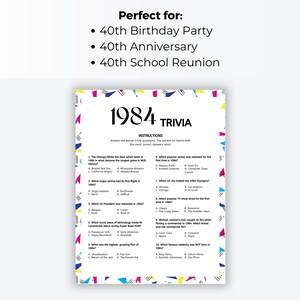 1984 Trivia Game, 40th Birthday Trivia, 1984 Birthday, Born in 1984 ...