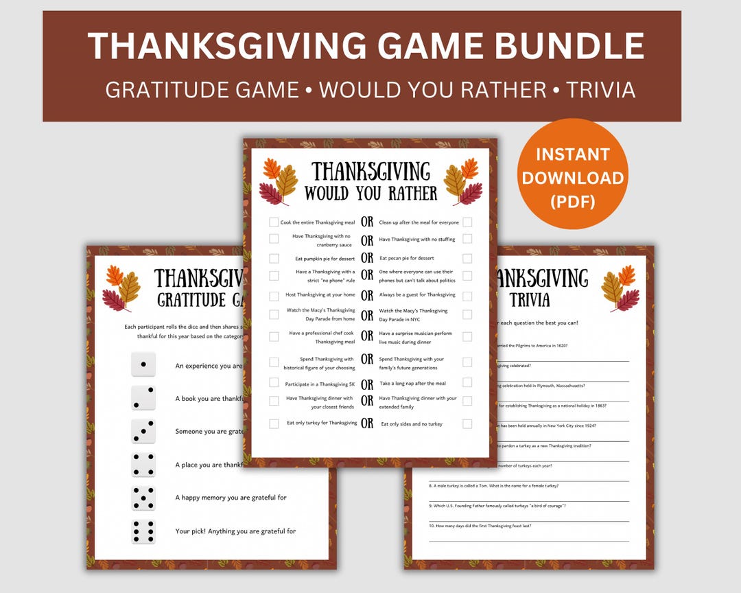 Thanksgiving Game Bundle, Thanksgiving Would You Rather, Thanksgiving ...
