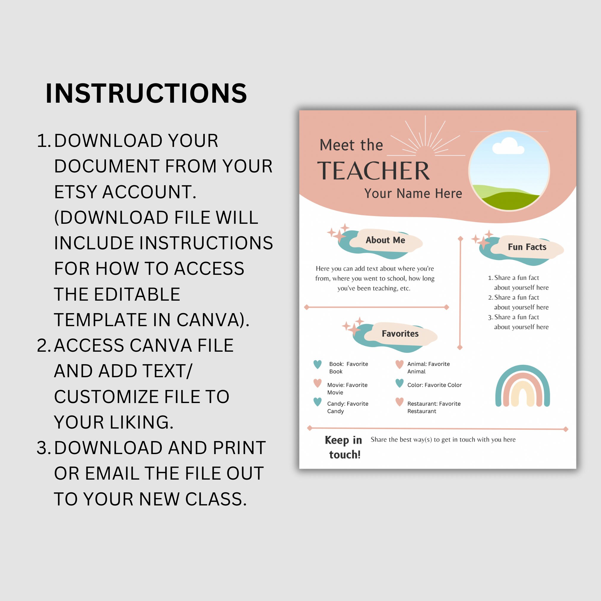 Meet the Teacher Template Boho Pastel, Editable Canva Template for ...