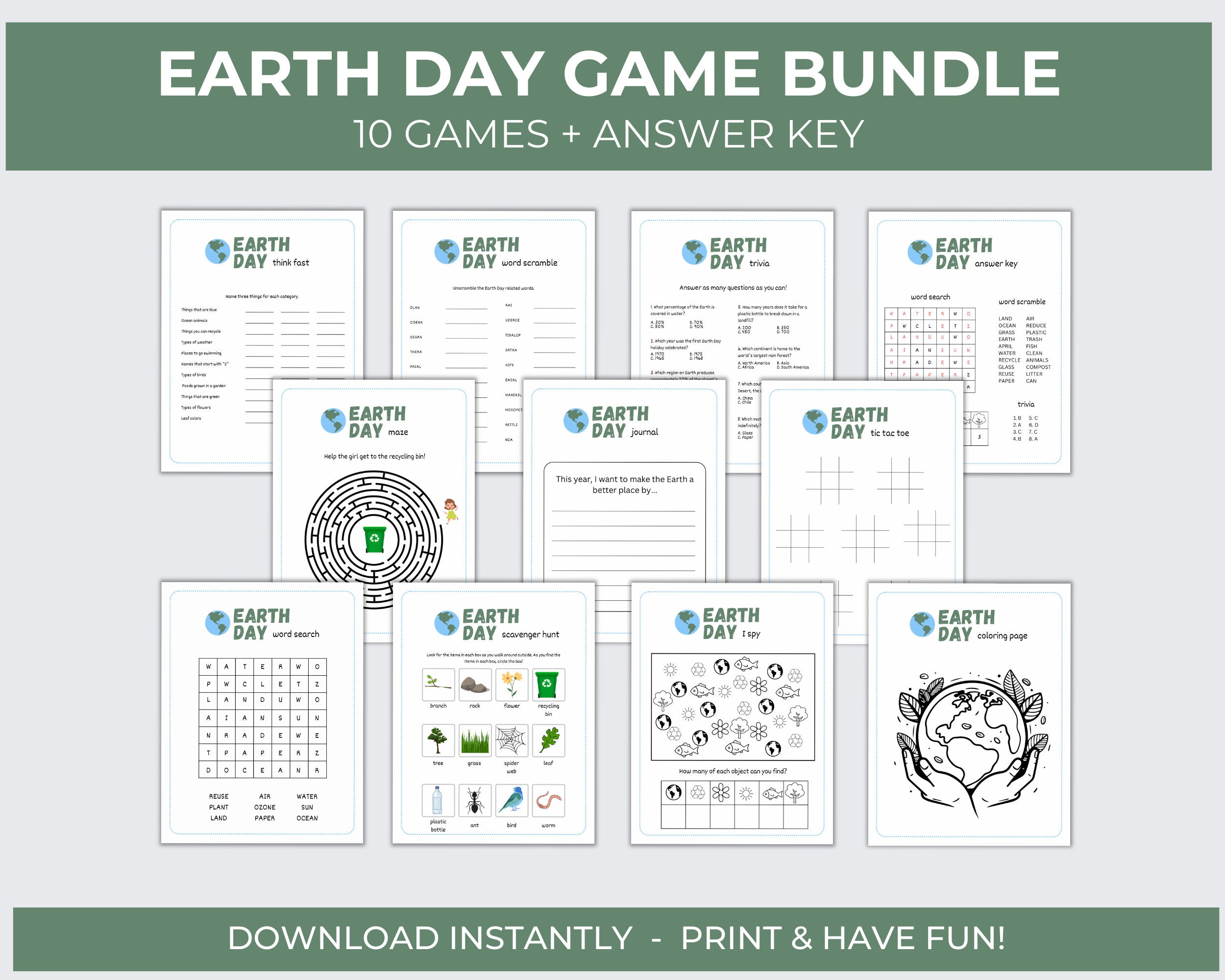 Earth Day Worksheet Activity Bundle, Earth Day Games for Kids and ...
