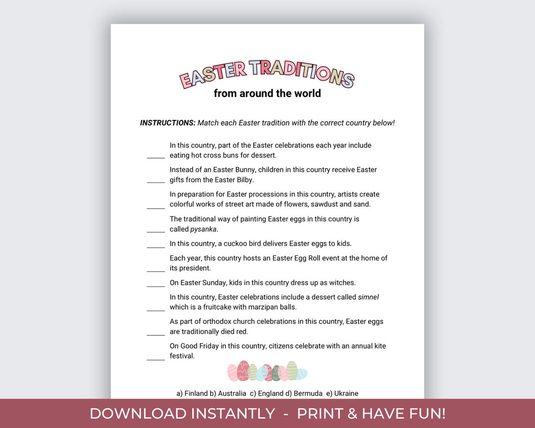 Easter Trivia Game, Easter Traditions Around the World, Sunday School ...