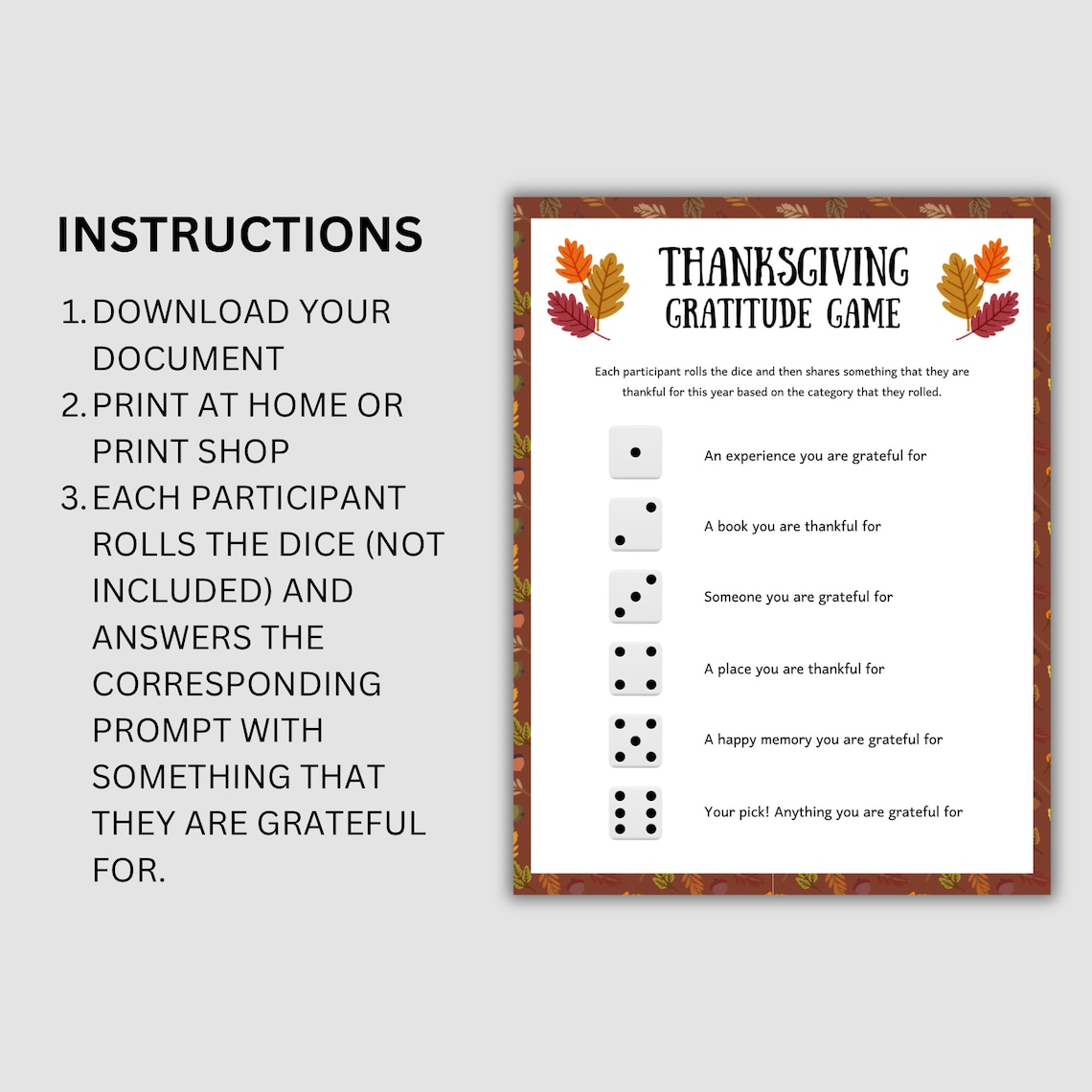 Thanksgiving Gratitude Game, Gratitude Dice Game, Friends Thanksgiving ...