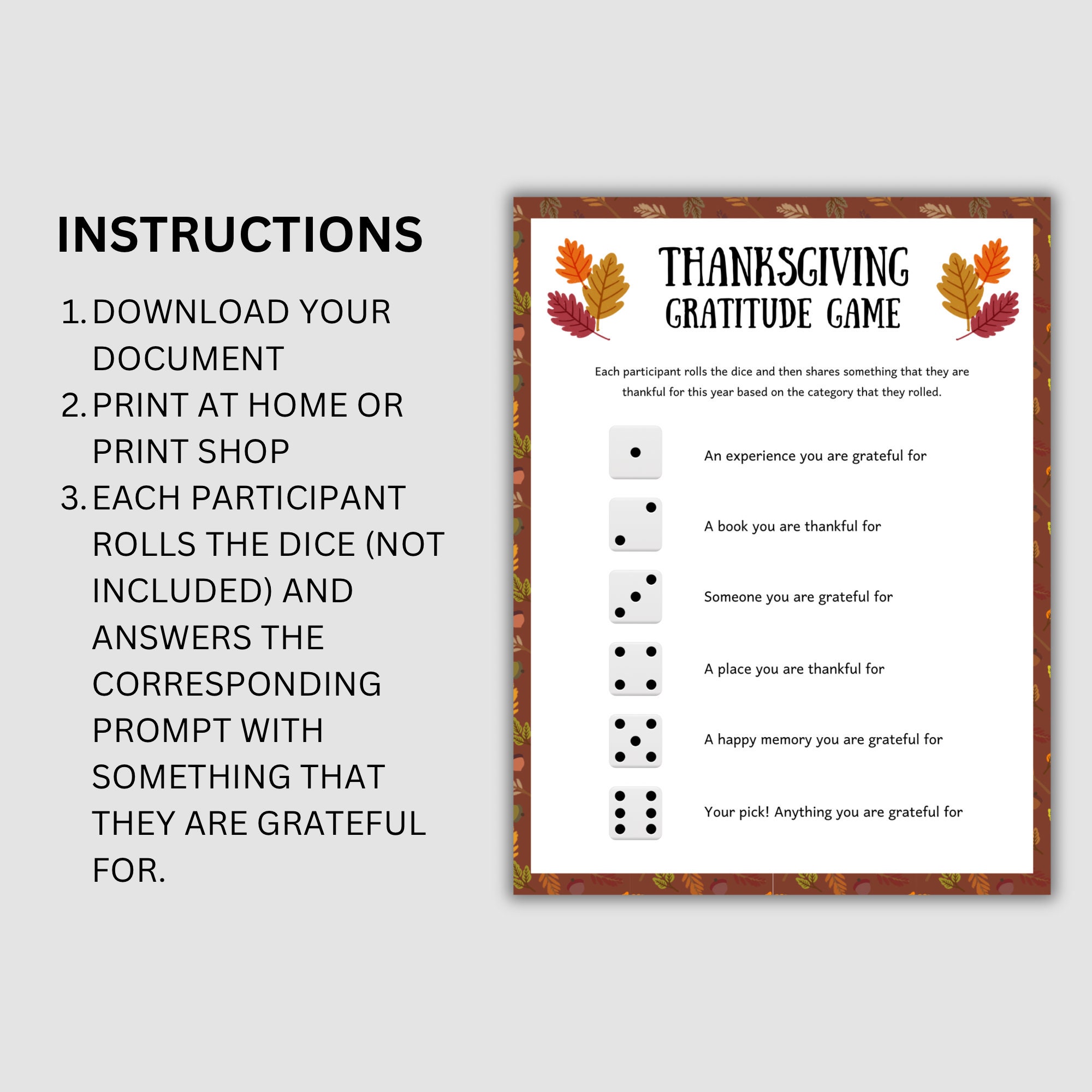 Thanksgiving Gratitude Game, Gratitude Dice Game, Friends Thanksgiving ...