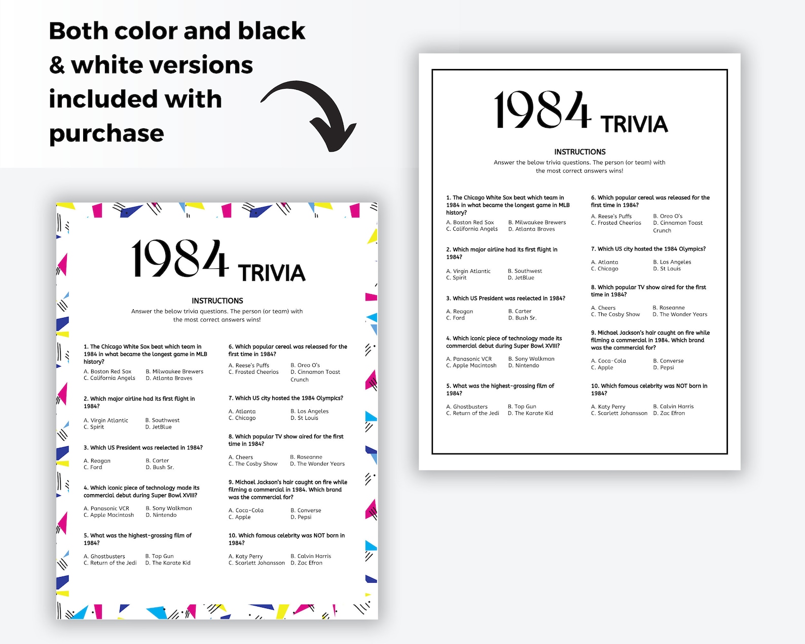 1984 Trivia Game, 40th Birthday Trivia, 1984 Birthday, Born in 1984 ...