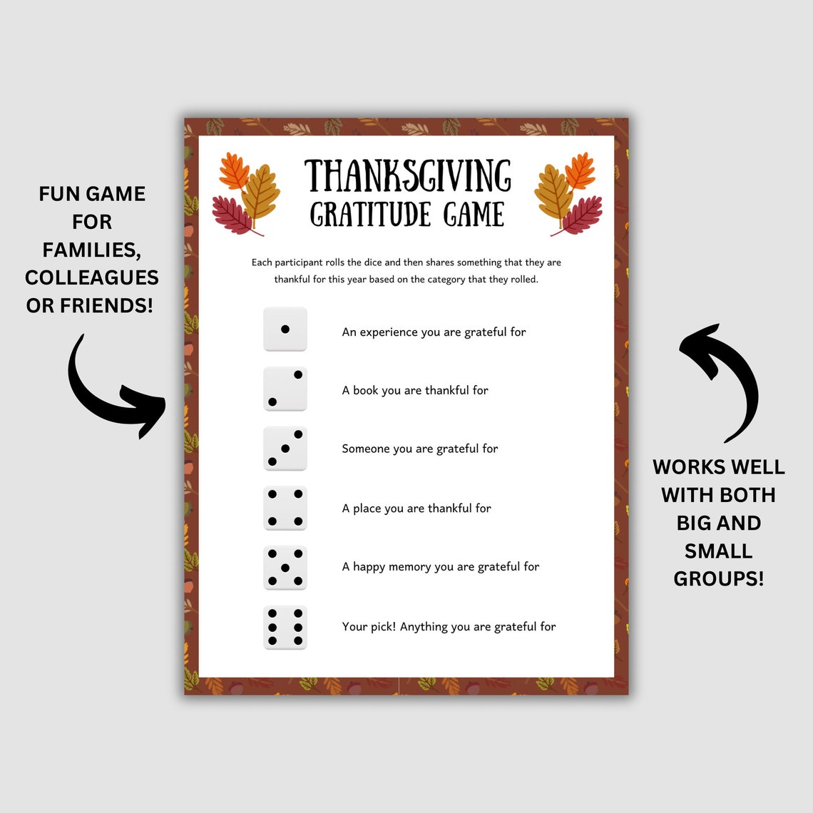 Thanksgiving Gratitude Game, Gratitude Dice Game, Friends Thanksgiving ...