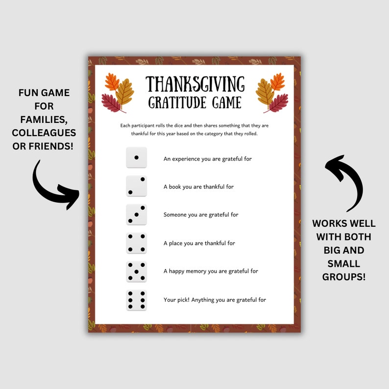 Thanksgiving Gratitude Game, Gratitude Dice Game, Friends Thanksgiving ...