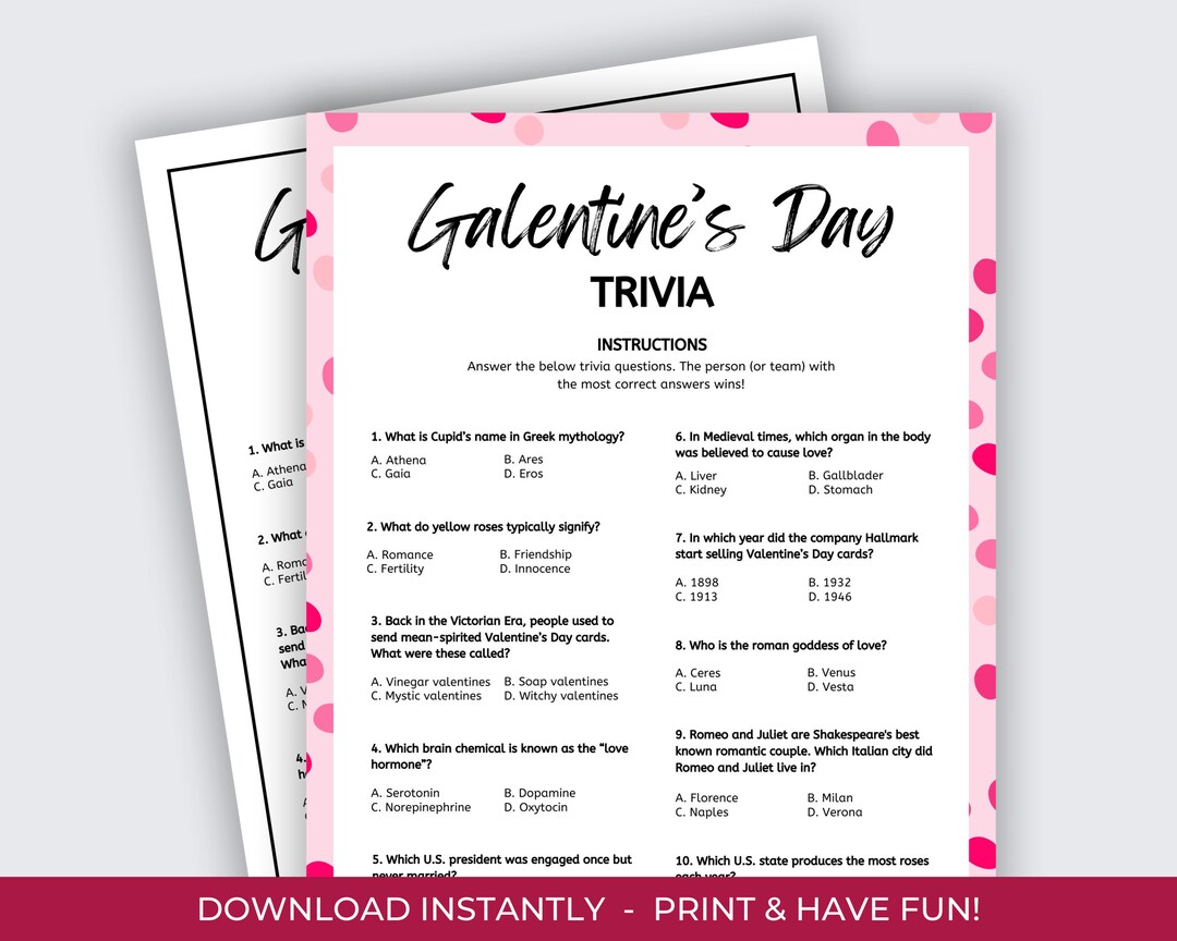 Galentine's Day Trivia Game, Printable Galentines Activity, Valentines ...