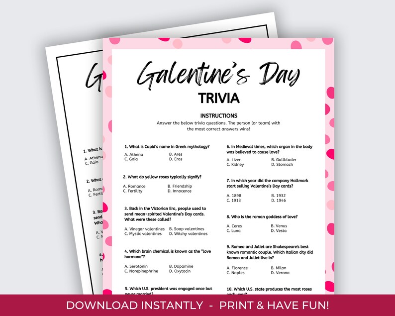 Galentines Day Trivia Game Printable Galentines Activity Valentines