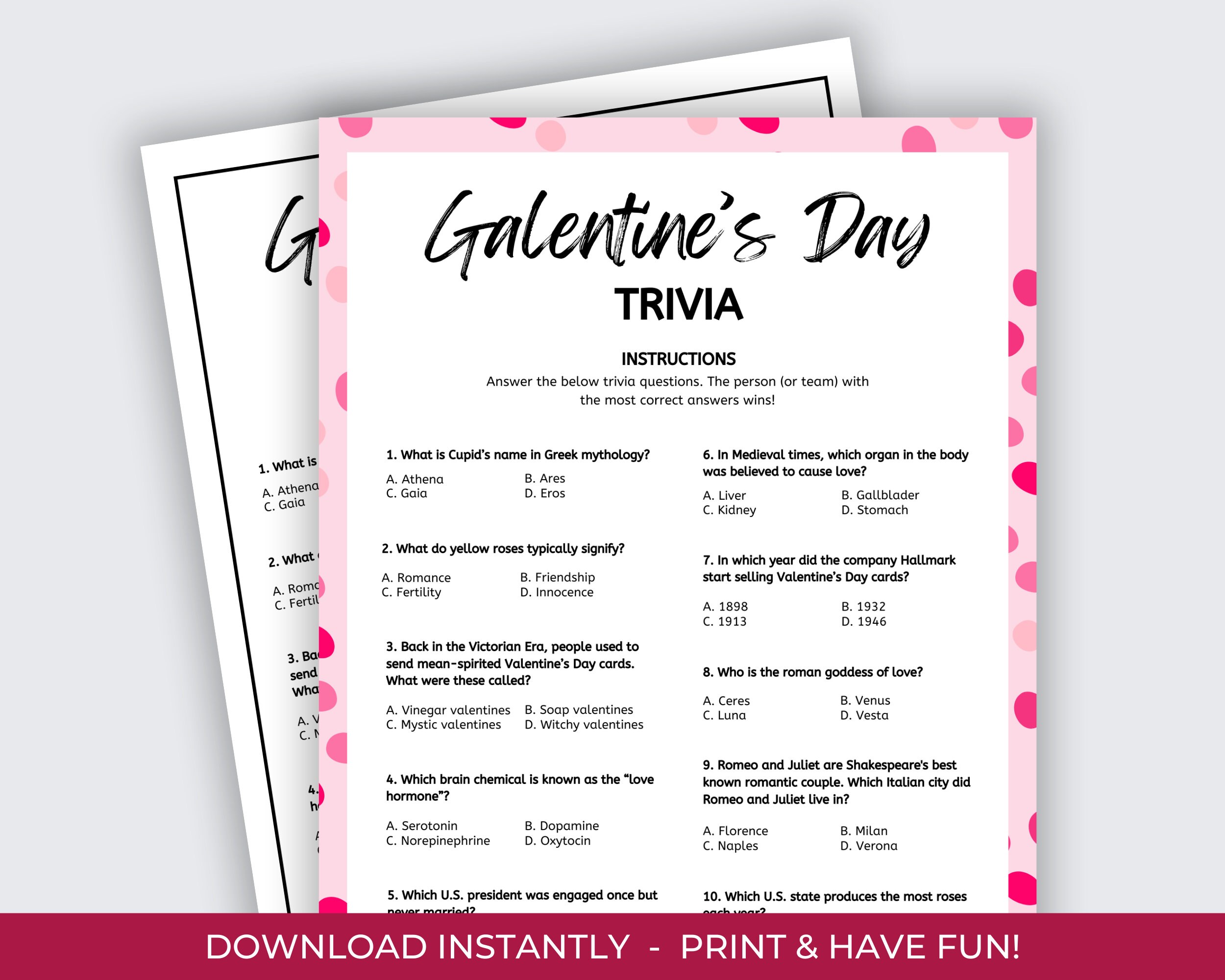 Galentine's Day Trivia Game, Printable Galentines Activity, Valentines ...