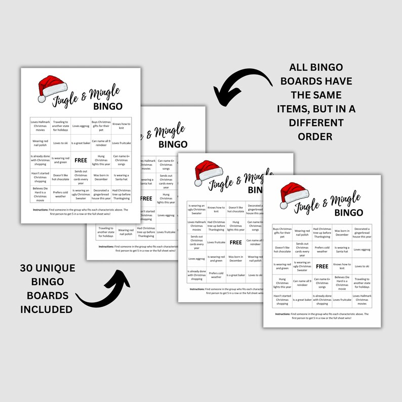 Jingle and Mingle Bingo Printable, Holiday Icebreaker Bingo, Work ...